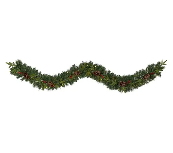 NEARLY NATURAL 9' Mixed Pine Christmas Garland With 50 Lights - One-color