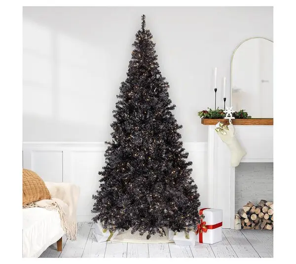 NORTHLIGHT Prelit Tinsel Halloween Tree 9' With Clear Lights