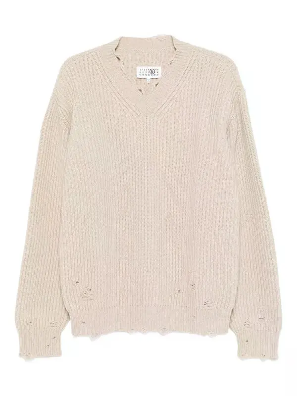 MAISON MARGIELA V-neck Ribbed Knit Sweater
