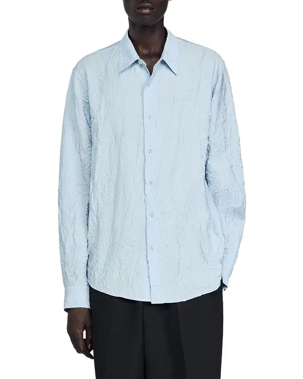 Sandro Crinkled Button-front Shirt - Sky Blue