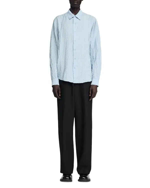 Sandro Crinkled Button-front Shirt - Sky Blue