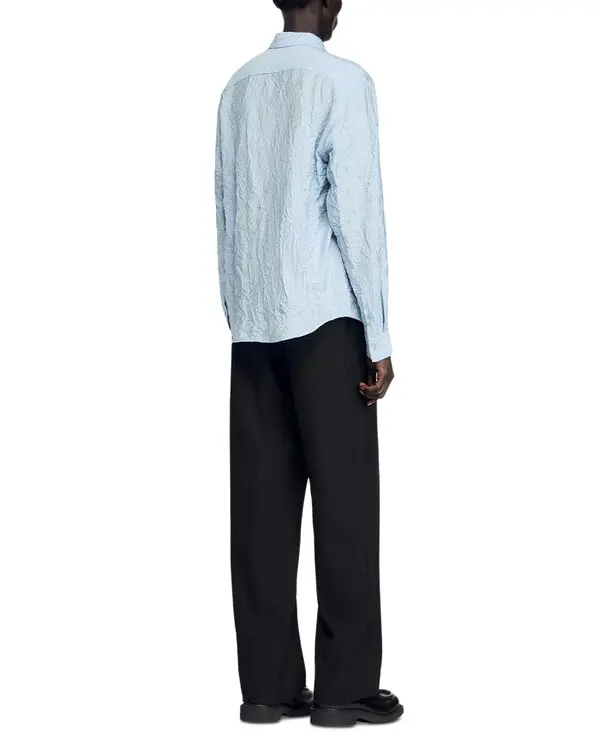 Sandro Crinkled Button-front Shirt - Sky Blue