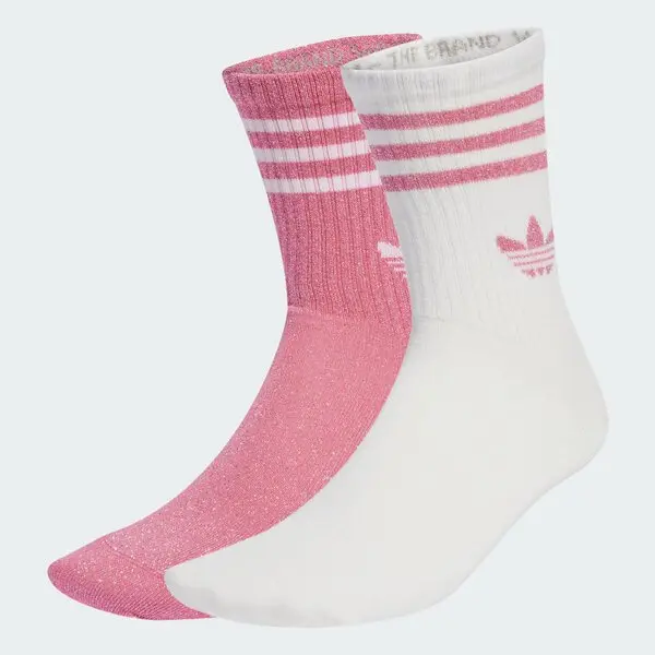 Adidas 3-stripes Glitter Crew Socks 2 Pairs - Pink Fusion / White
