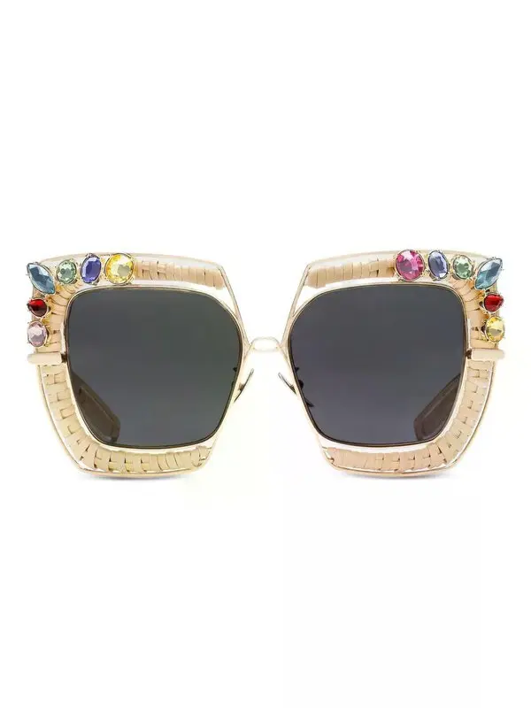 Dolce & Gabbana Rafia Fiori Embellished Sunglasses - Gold