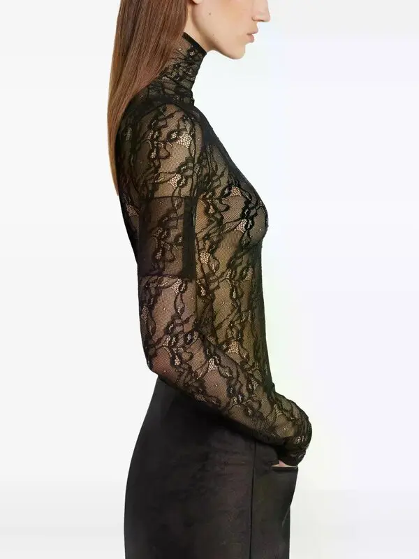 COURREGES Lace High-neck Top - Black