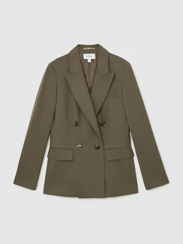 REISS Solene Petite Wool-blend Double-breasted Suit Blazer - Green