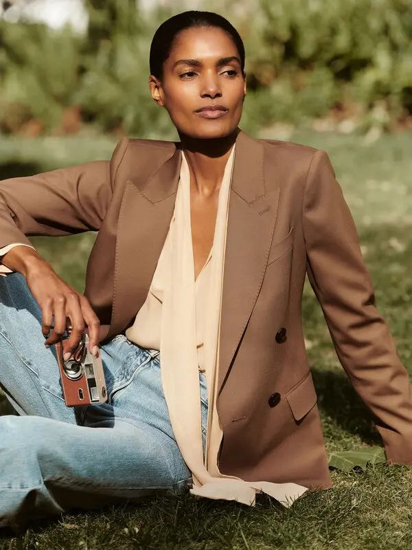 REISS Solene Petite Wool-blend Double-breasted Suit Blazer