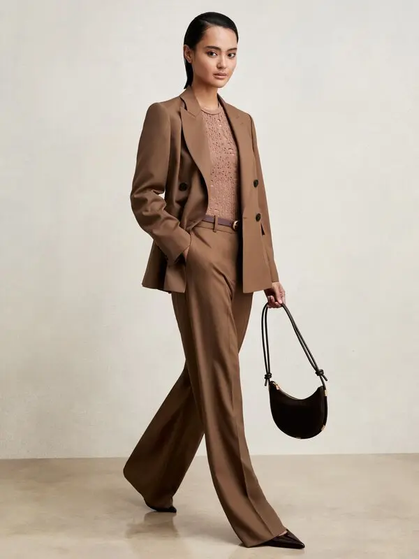 REISS Solene Petite Wool-blend Double-breasted Suit Blazer