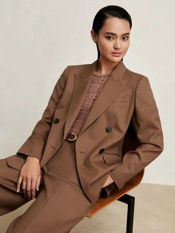 REISS Solene Petite Wool-blend Double-breasted Suit Blazer