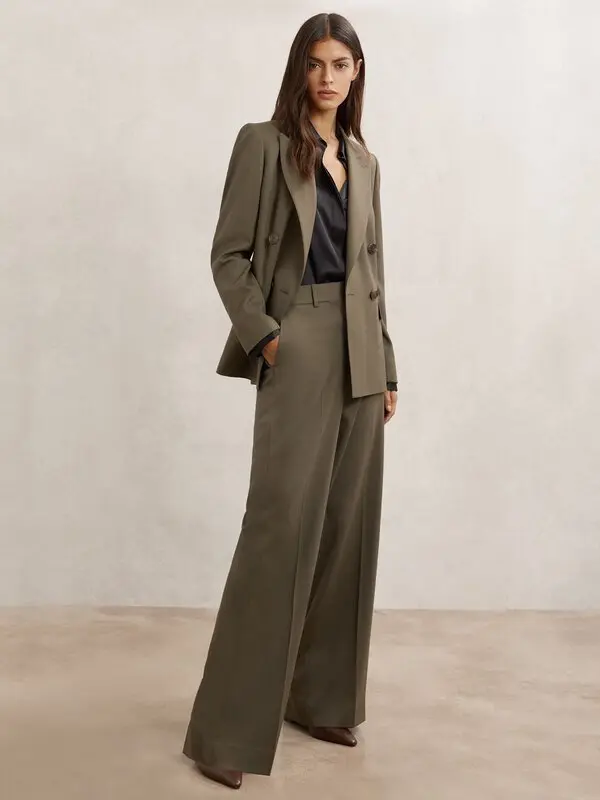 REISS Solene Wool-blend Wide-leg Suit Trousers - Green