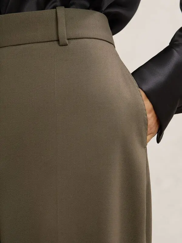 REISS Solene Wool-blend Wide-leg Suit Trousers - Green