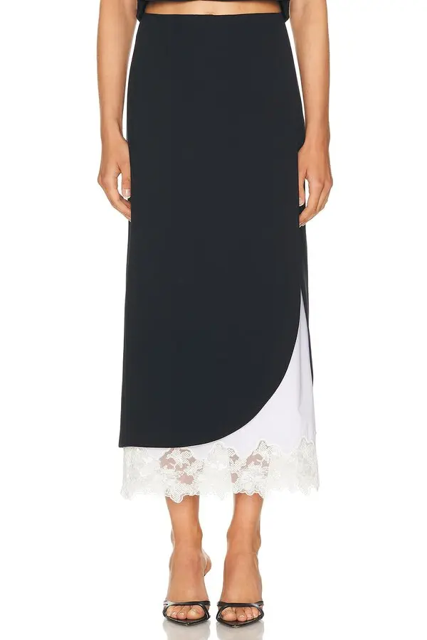 HELSA The Midi Pencil Skirt With Lace & Poplin - Black