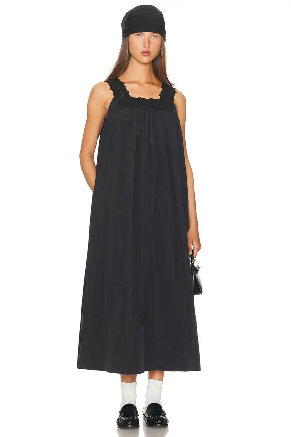 HELSA Midi Dress With Lace In Tech Poplin - Black