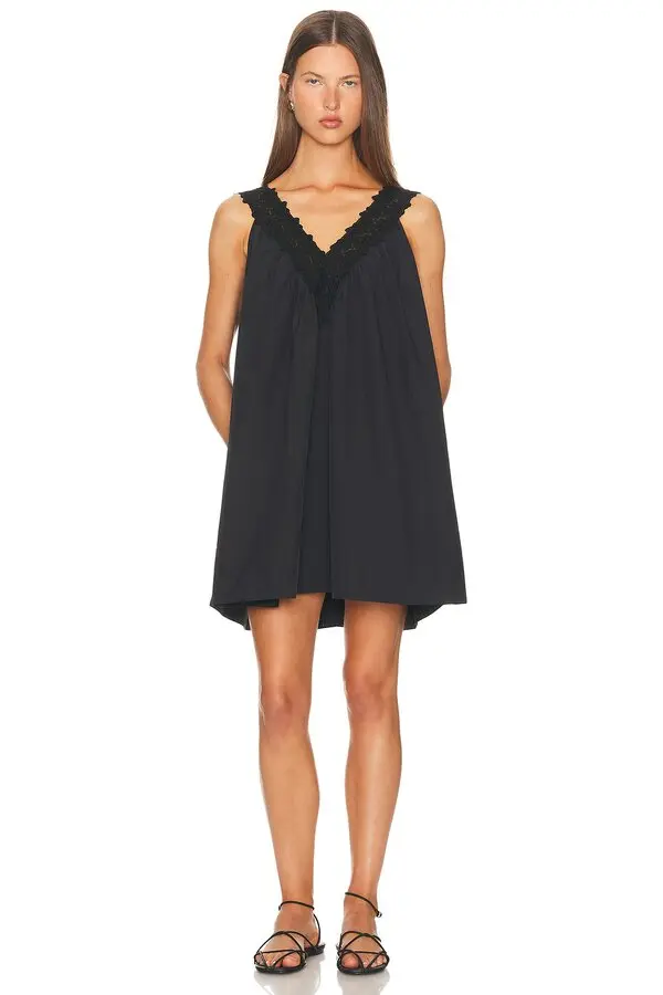 HELSA Mini Dress With Lace In Tech Poplin - Black
