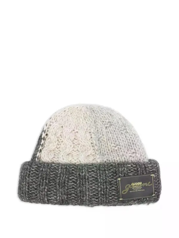 GANNI Logo-appliqué Beanie - Grey
