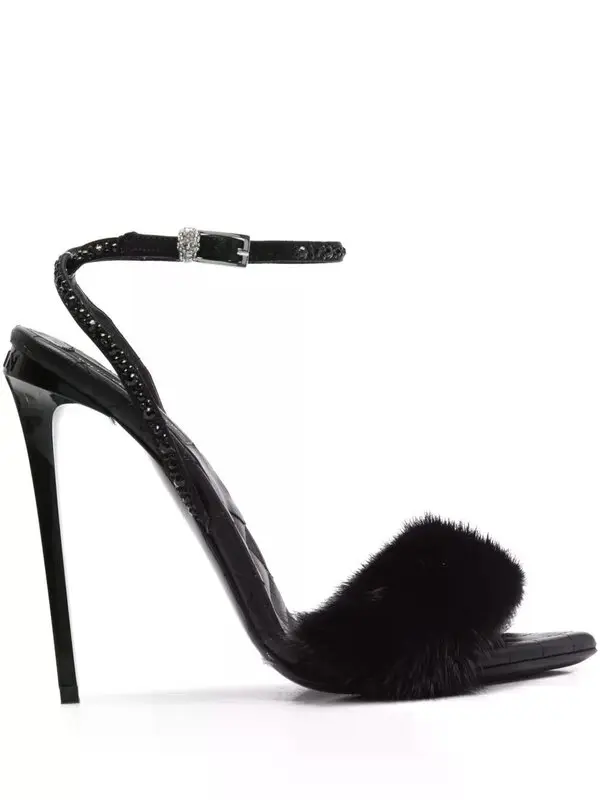 Philipp Plein Crystal-embellished Fur Sandals
