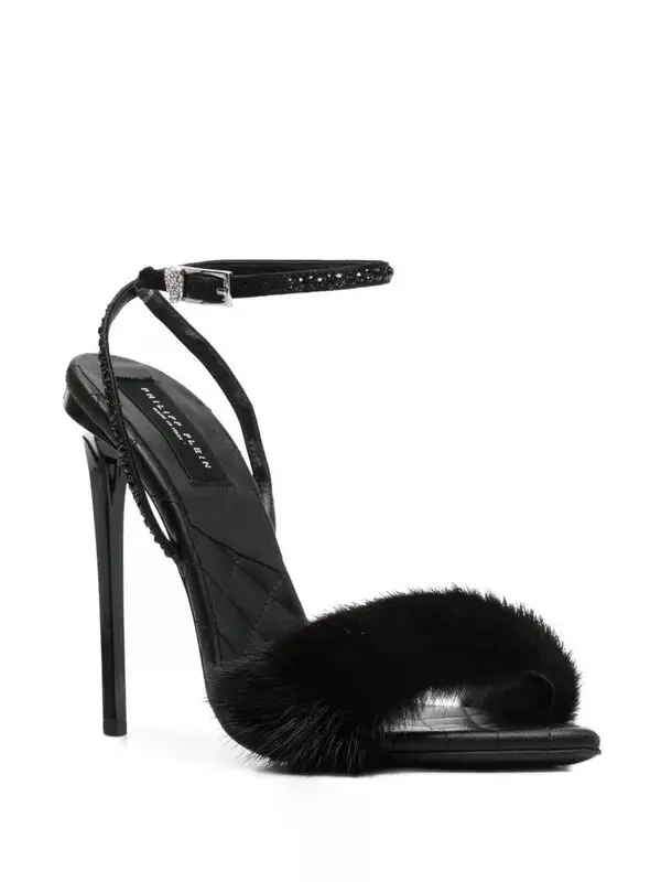 Philipp Plein Crystal-embellished Fur Sandals