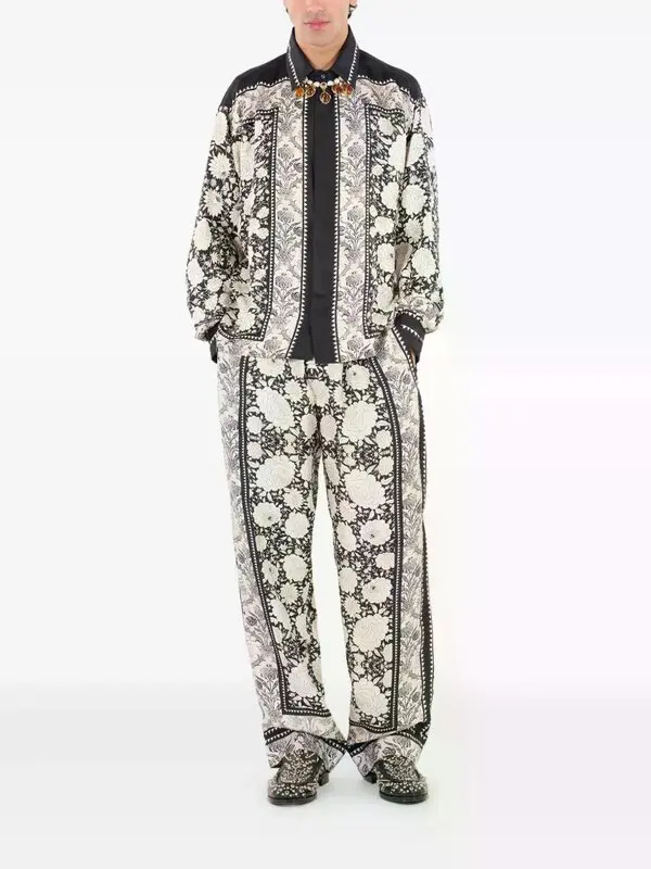 Roberto Cavalli Floral-print Silk Trousers