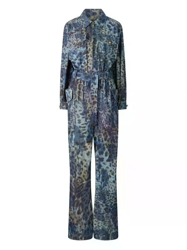 Roberto Cavalli Animal-print Belted Jumpsuit - Blue