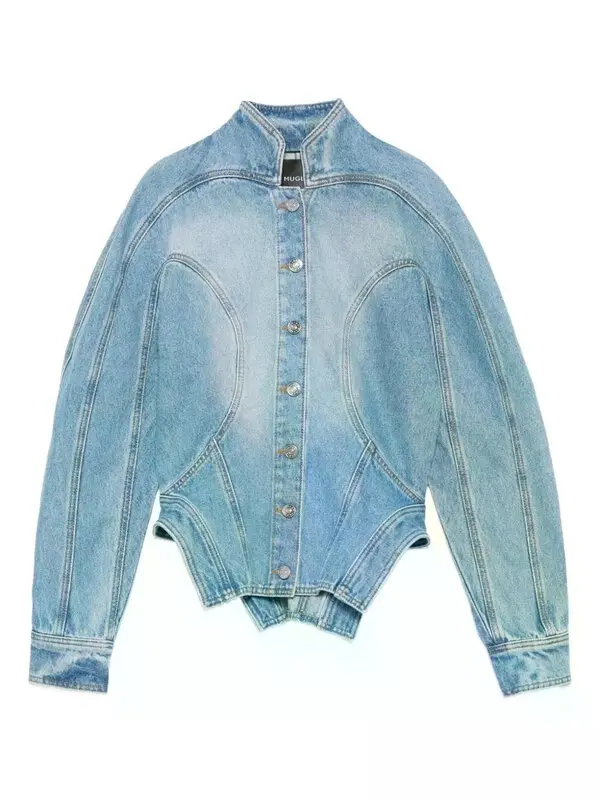 MUGLER Cinched Denim Jacket - Blue