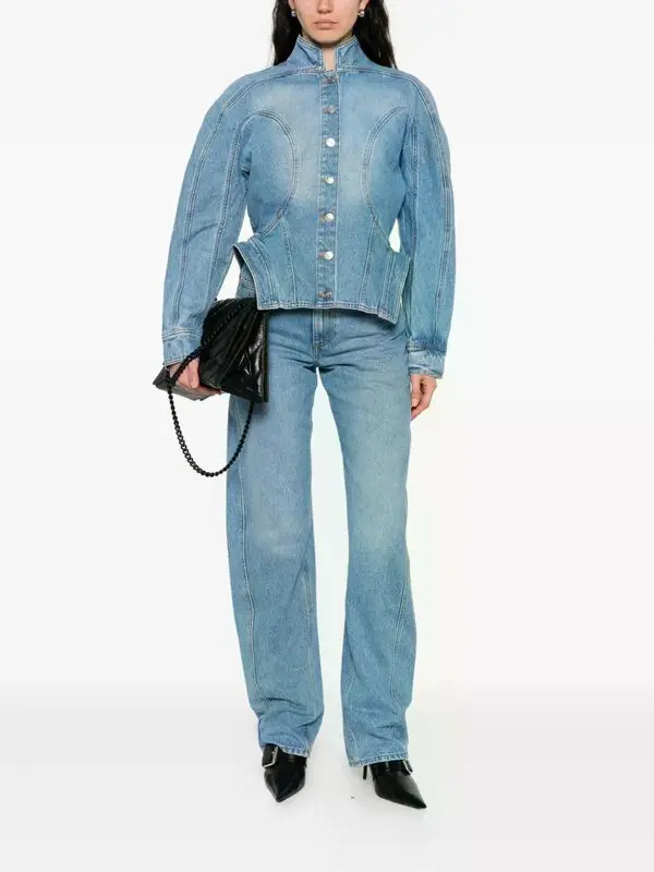 MUGLER Cinched Denim Jacket - Blue