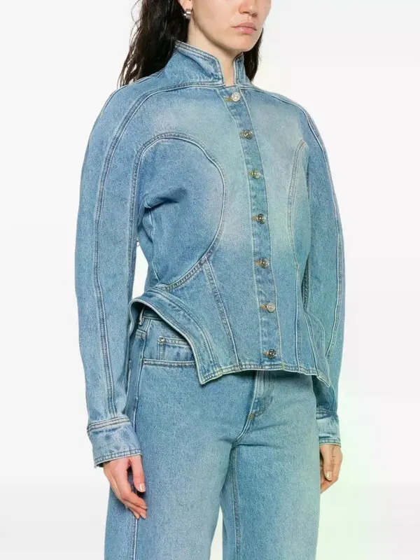MUGLER Cinched Denim Jacket - Blue