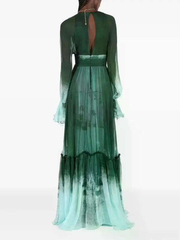Roberto Cavalli Ruffled Silk Empire Dress