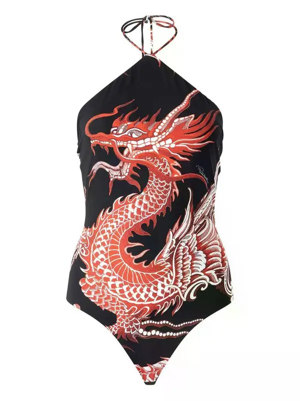 Roberto Cavalli Dragon-print Halterneck Bodysuit