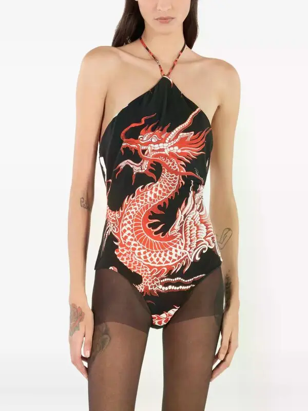 Roberto Cavalli Dragon-print Halterneck Bodysuit