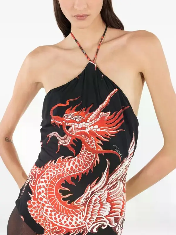 Roberto Cavalli Dragon-print Halterneck Bodysuit