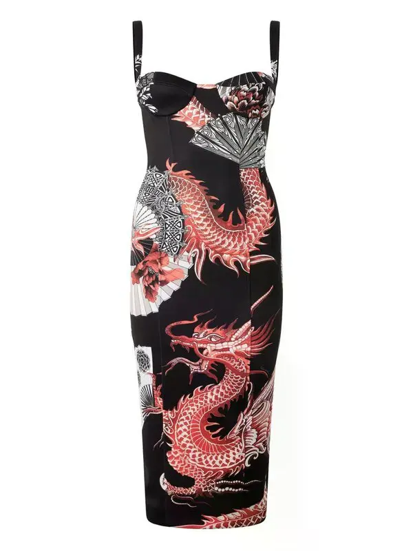 Roberto Cavalli Dragon Print Midi Dress