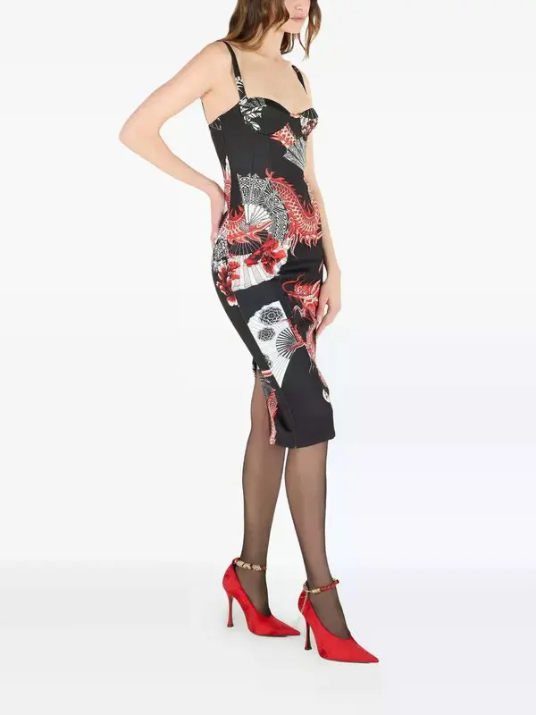 Roberto Cavalli Dragon Print Midi Dress