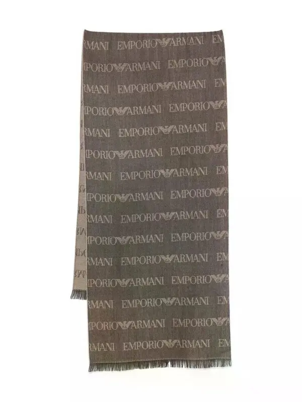 Emporio Armani Logo-pattern Wool-blend Scarf - Brown