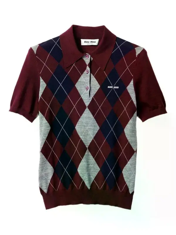 Miu Miu Argyle Intarsia-knit Polo Shirt - Red