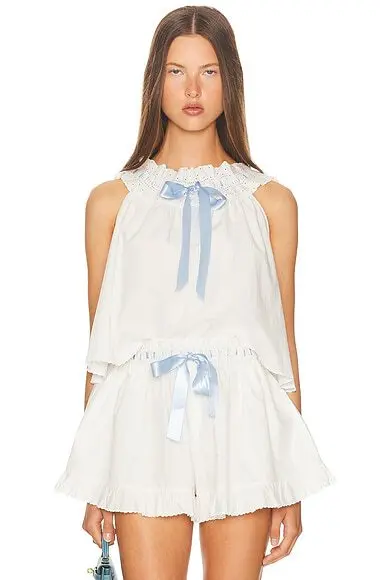 HELSA Vintage Top With Satin Tie Detail