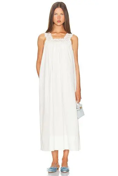 HELSA Midi Dress With Lace Detailing - White