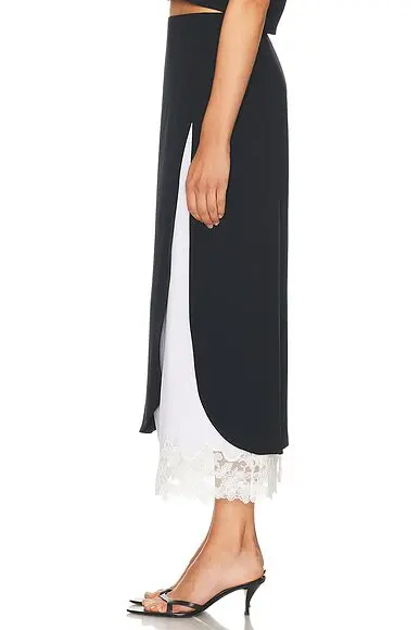 HELSA Midi Pencil Skirt With Lace And Poplin