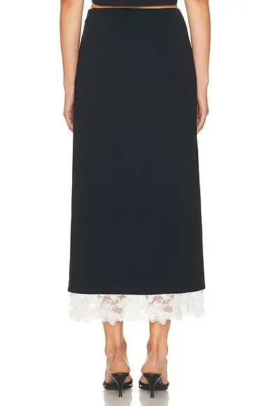 HELSA Midi Pencil Skirt With Lace And Poplin