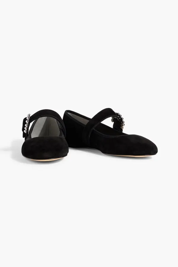 STUART WEITZMAN Piper Faux Pearl-embellished Suede Mary Jane Flats