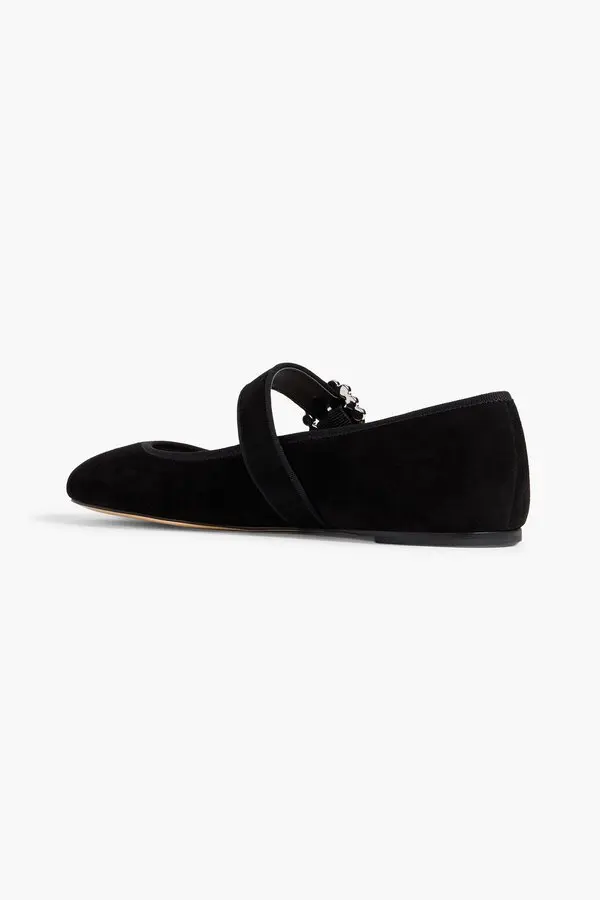 STUART WEITZMAN Piper Faux Pearl-embellished Suede Mary Jane Flats