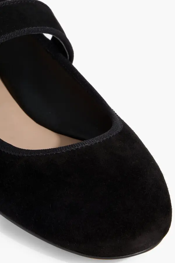 STUART WEITZMAN Piper Faux Pearl-embellished Suede Mary Jane Flats