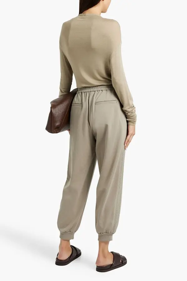 Brunello Cucinelli Cropped Embellished Cotton-blend Track Pants