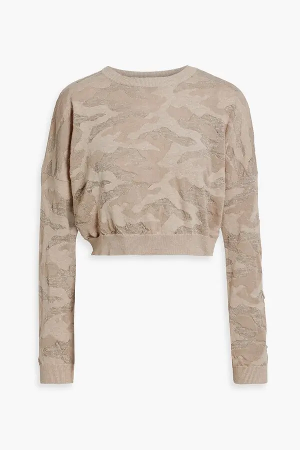 Brunello Cucinelli Cropped Metallic Jacquard-knit Cotton Sweater