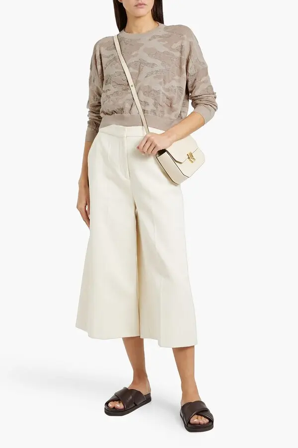 Brunello Cucinelli Cropped Metallic Jacquard-knit Cotton Sweater