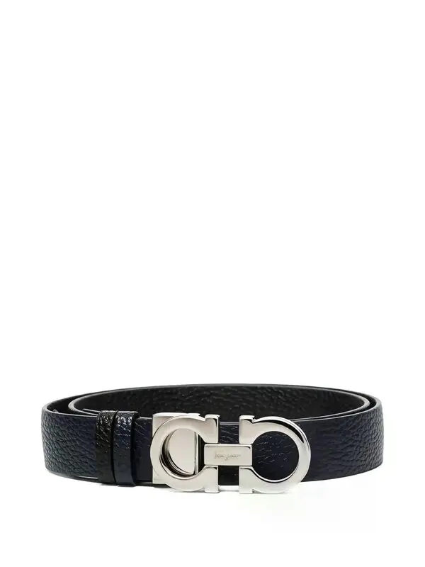 FERRAGAMO Gancini Buckle Leather Belt - Blue