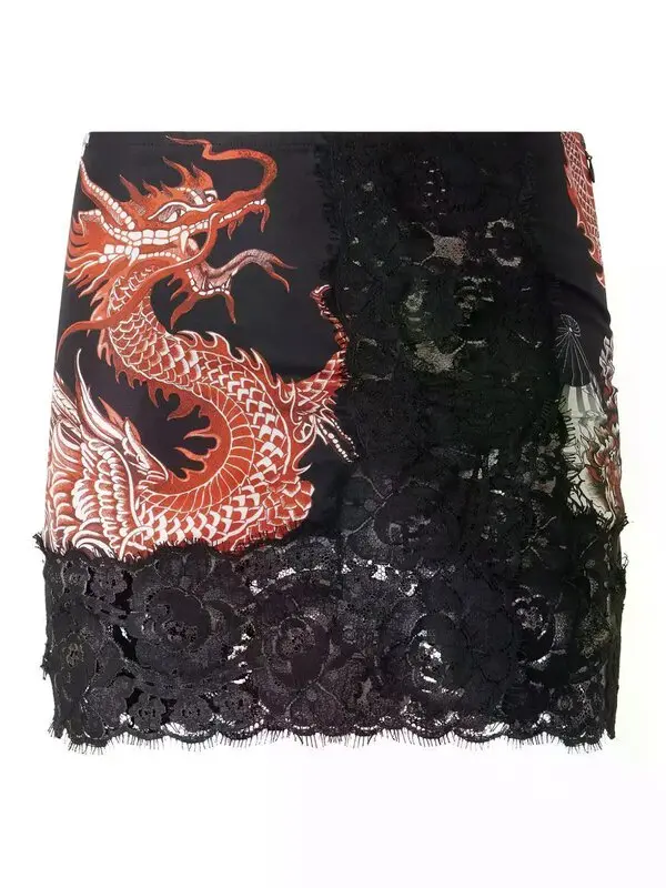 Roberto Cavalli Dragon-print Lace Skirt