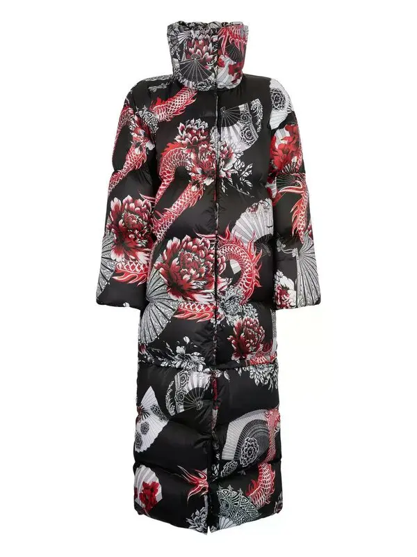Roberto Cavalli Dragon-print Oversized Quilted Coat