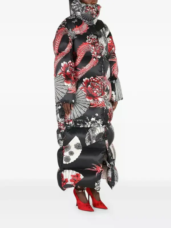Roberto Cavalli Dragon-print Oversized Quilted Coat