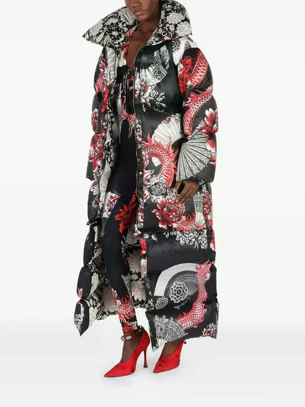 Roberto Cavalli Dragon-print Oversized Quilted Coat