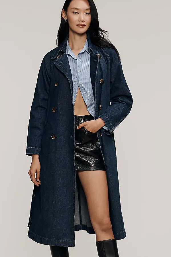 PILCRO Denim Trench Coat Jacket - Dark Denim